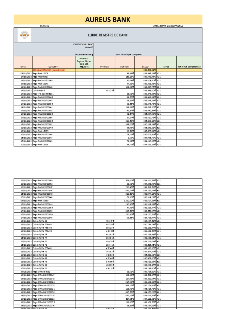 Plantilla Registro de Banco | PDF