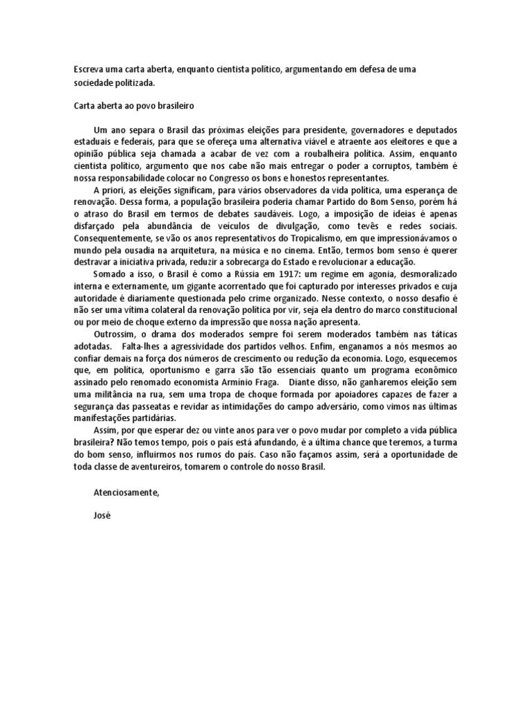 Exemplo de Carta Aberta | PDF | Brasil | Economia