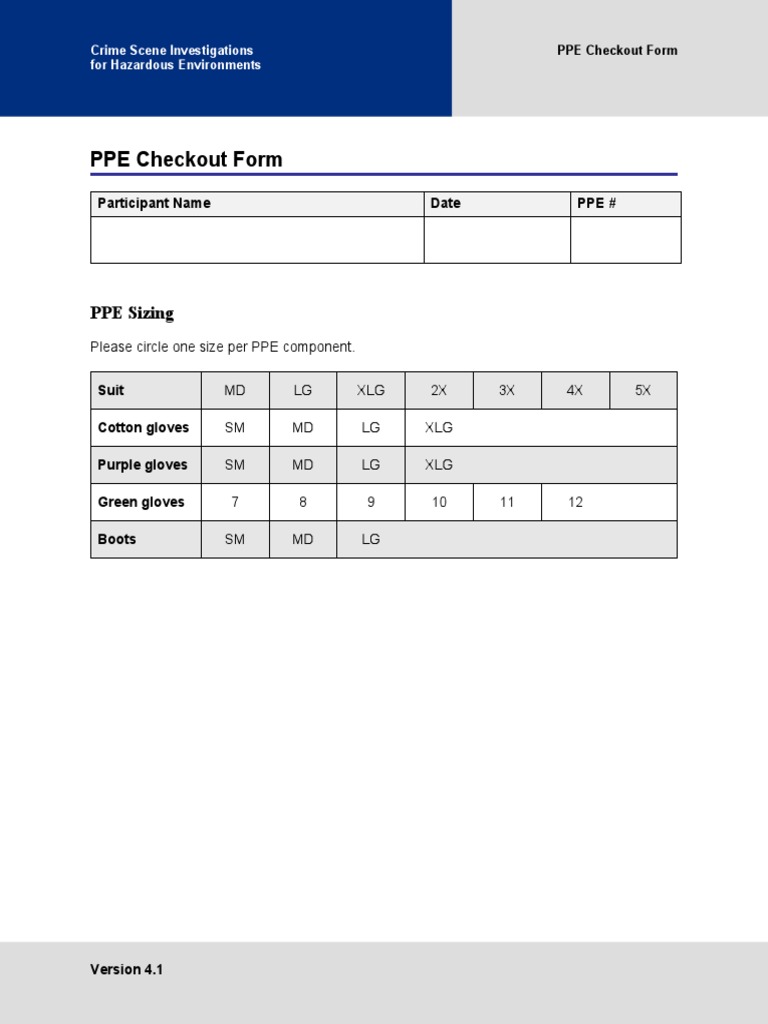 PPE Checkout Form Handout Reviewed EWW 11.9.2022 | PDF