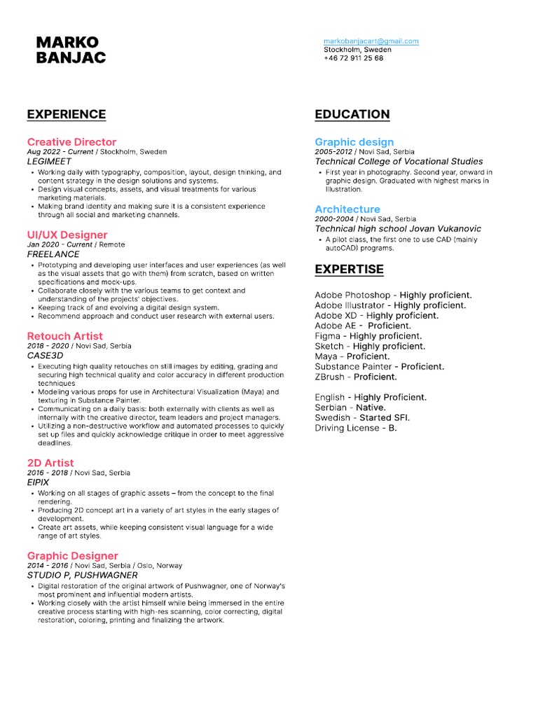 Marko Banjac's Resume: A Versatile Creative With Extensive Experience in Graphic Design, UI/UX ...