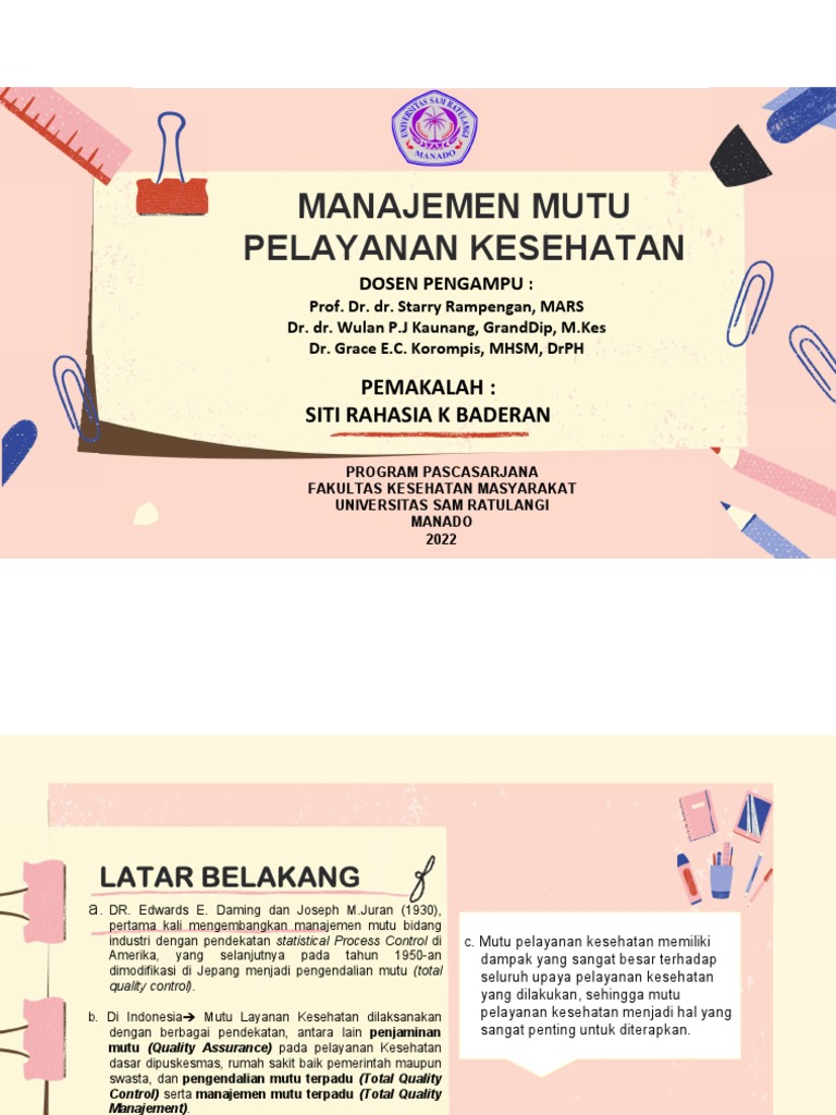 Siti R K Baderan - Ppt. Materi Manajemen Mutu Pelayanan Kesehatan | PDF