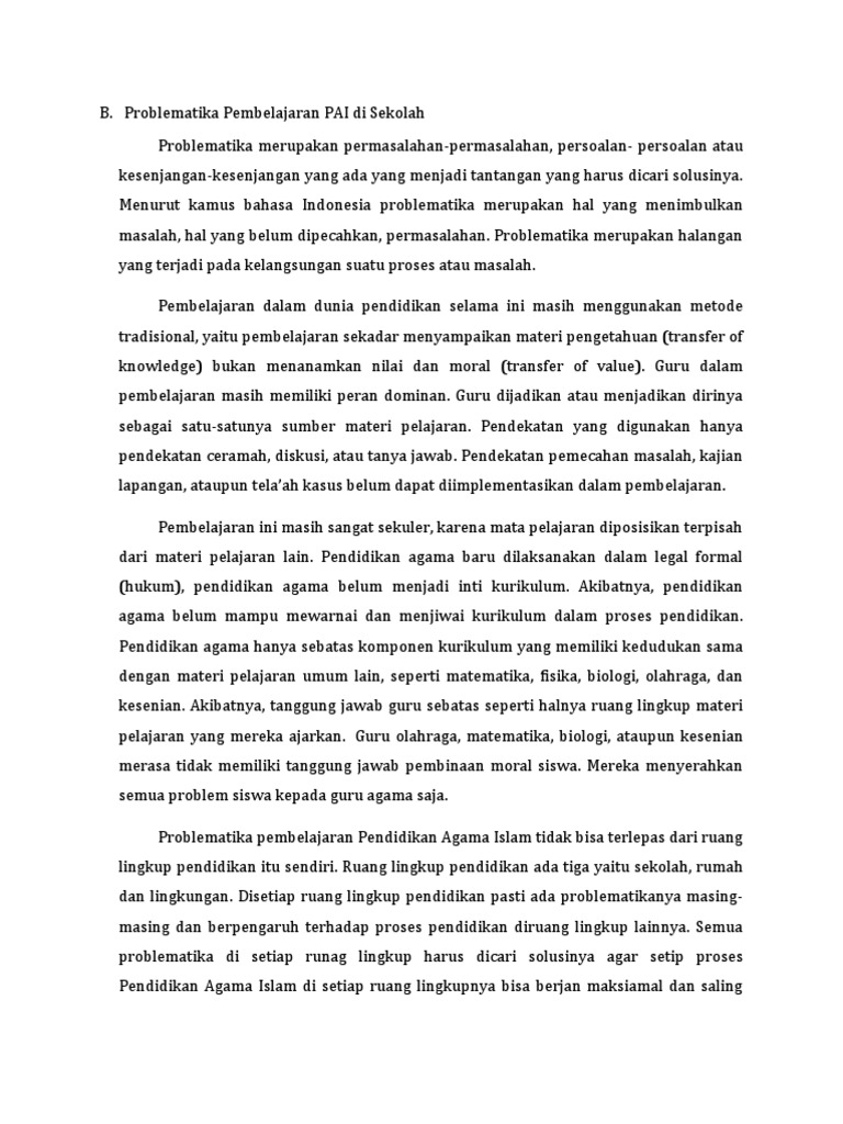 Problematika Pembelajaran PAI Di Sekolah | PDF