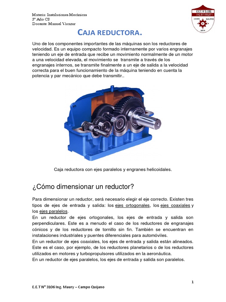 Cajas Reductoras | PDF | Engranaje | Eje