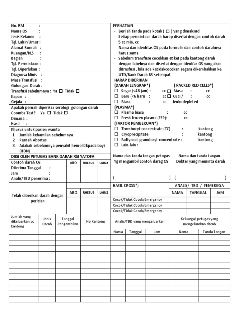 Formulir Permintaan Darah PMI | PDF