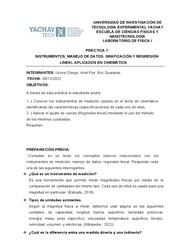 Práctica 1 Laboratorio de Física I | PDF | Medición | Cantidad