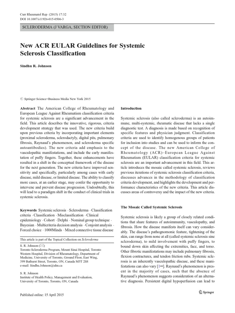 New ACR EULAR Guidelines For Systemic Sclerosis Classification | PDF ...