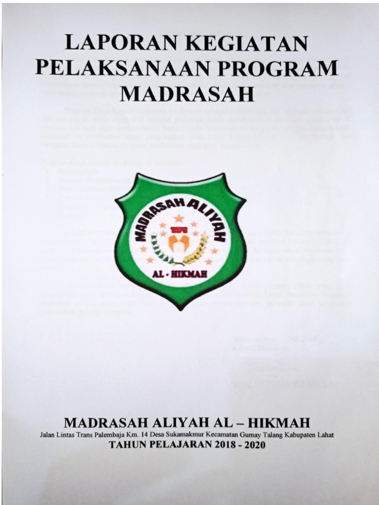 Laporan Kegiatan Pelaksanaan Program Madrasah | PDF