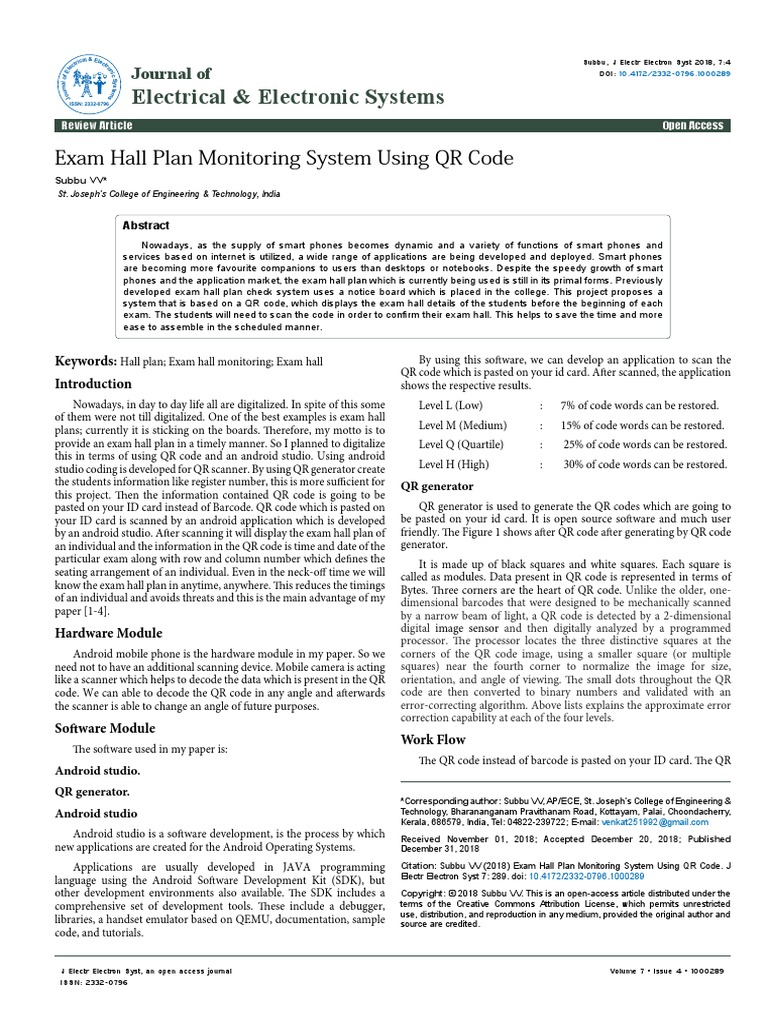 Electrical & Electronic Systems: Exam Hall Plan Monitoring System Using QR Code | PDF | Qr Code ...
