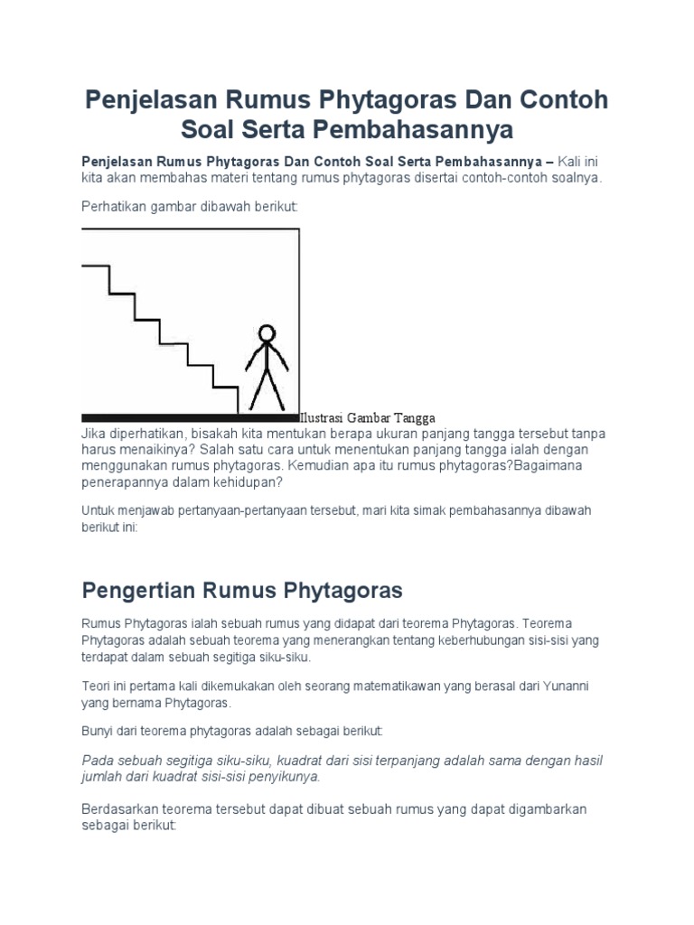 Penjelasan Rumus Phytagoras Dan Contoh Soal Serta Pembahasannya | PDF