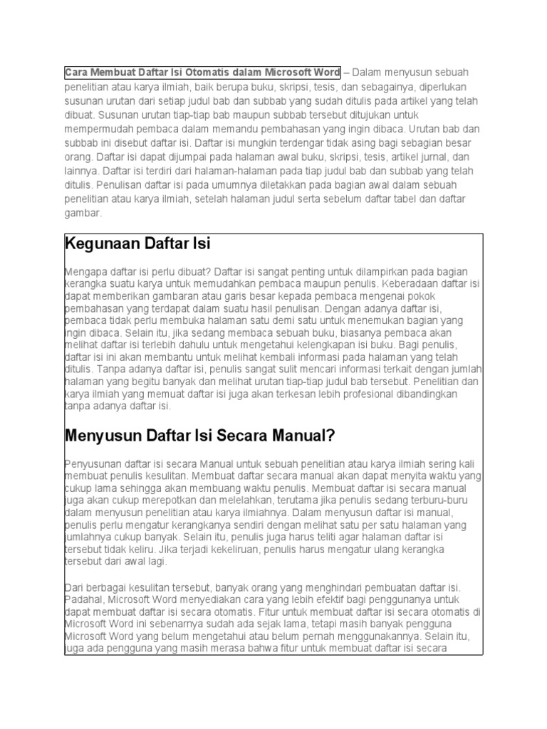 Cara Membuat Daftar Isi Otomatis Word | PDF