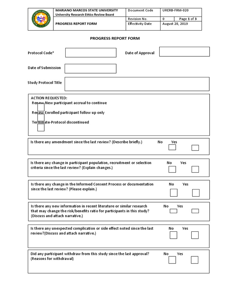 URERB Form 20 Progress Report Form | PDF | Informed Consent