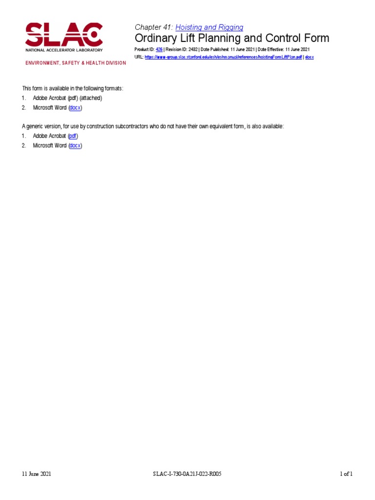 Hoisting Form Lift Plan | PDF