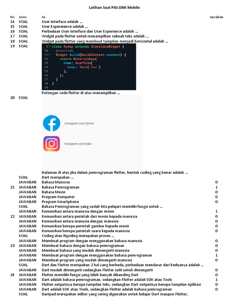 Latihan Soal PAS DMI Mobile | PDF