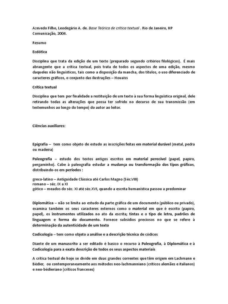 Base Teórica Da Crítica Textual | PDF | Crítica textual | Autor