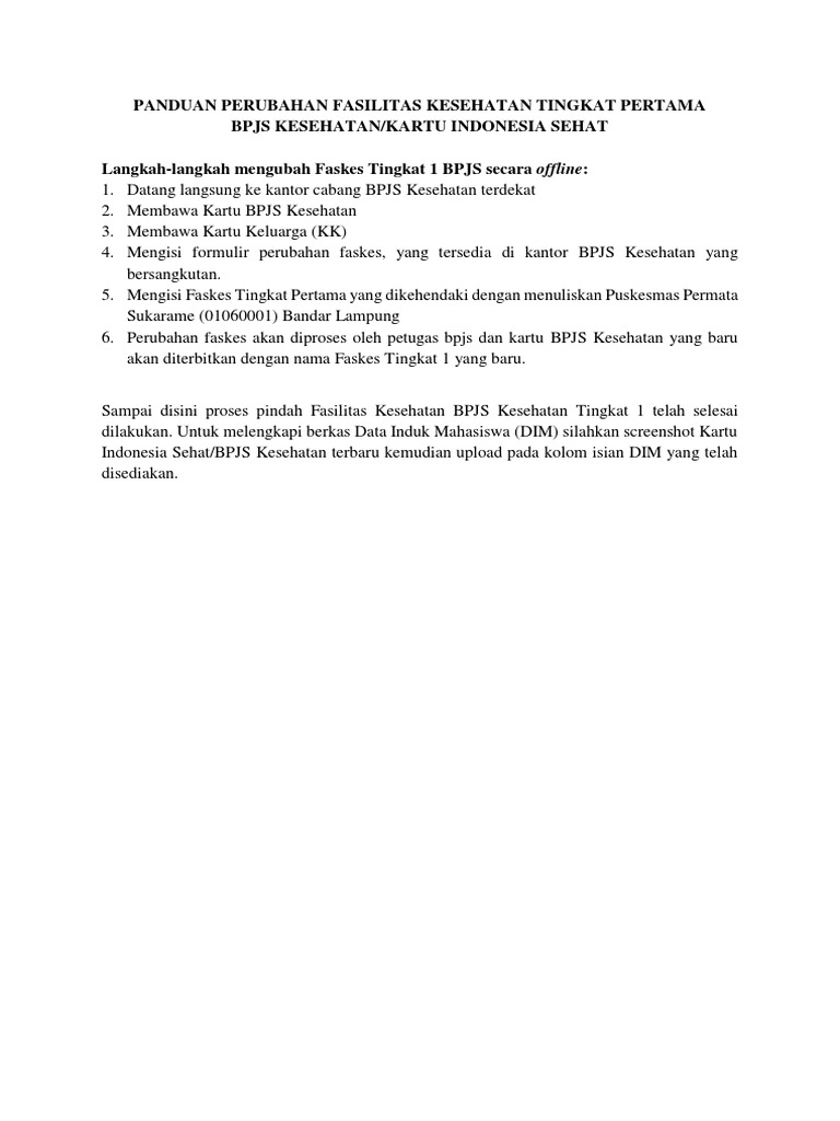 Panduan Pemindahan Faskes Tingkat 1 BPJS KIS | PDF