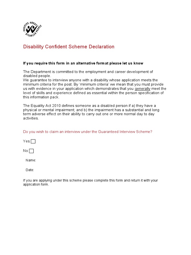 Disability Confident Scheme Declaration Form | PDF