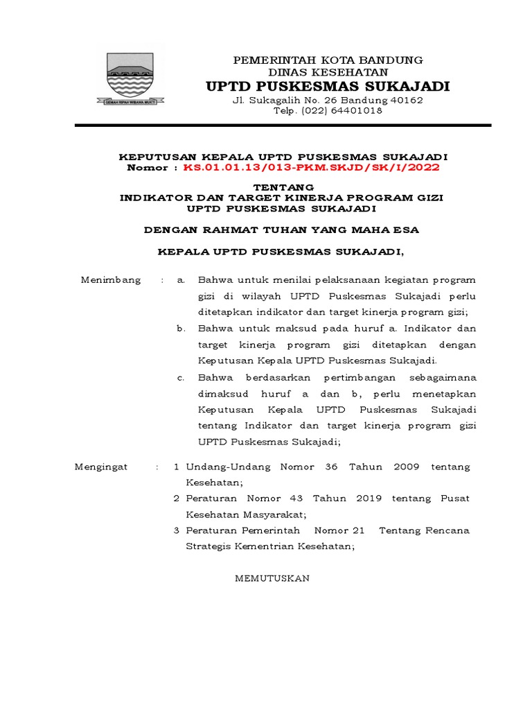 SK Indikator Dan Target Program Gizi 2022 | PDF