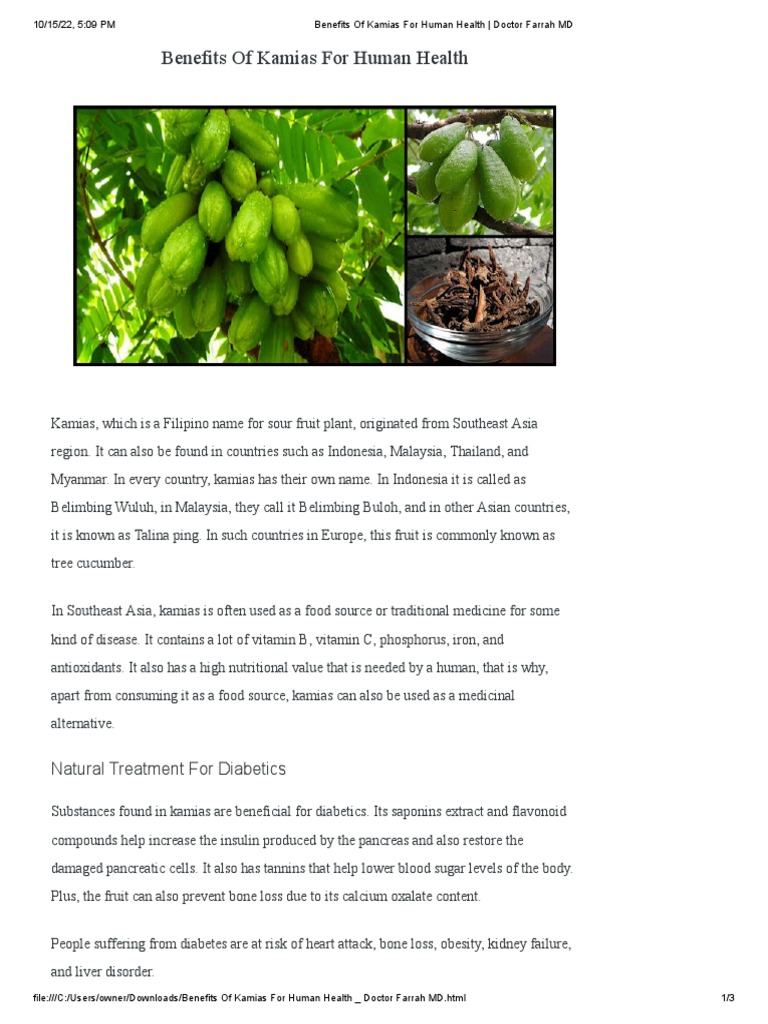 Health Benefits of Kamias Fruit | PDF | Diabetes | Pancreas