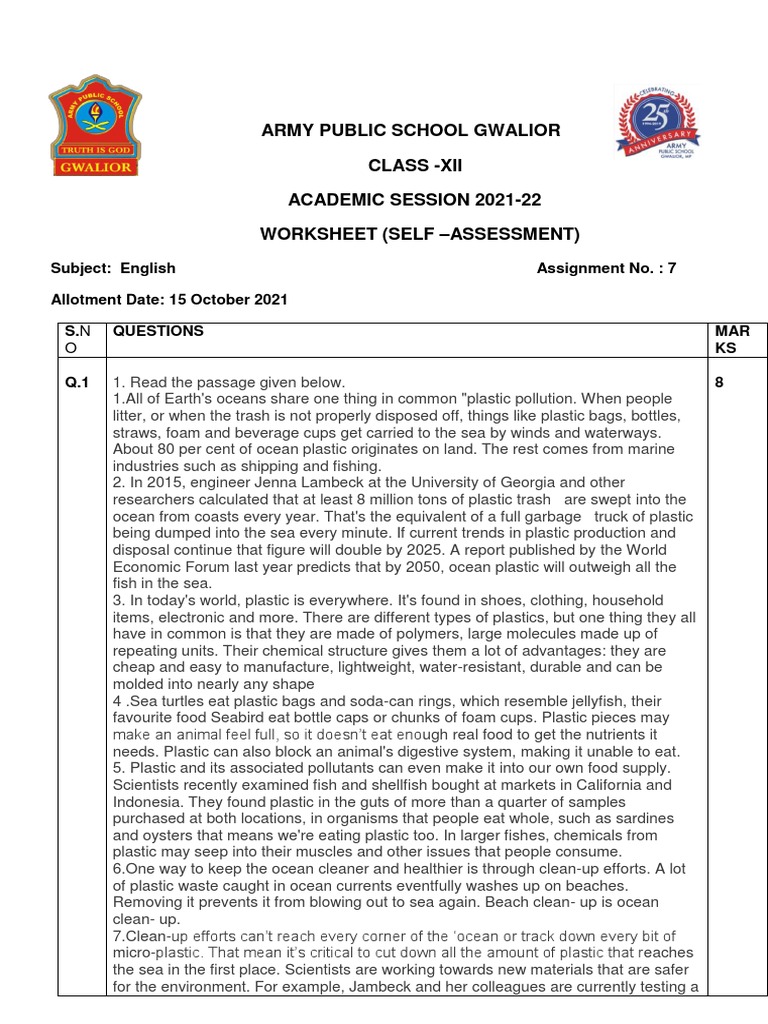 Army Public School Gwalior Class - Xii Academic Session 2021-22 ...