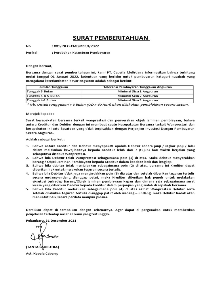 Surat Pemberitahuan Perubahan Pembayaran | PDF