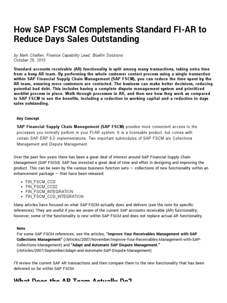 SAPexperts How SAP FSCM Complements Standard FI-AR To Reduce DSO | PDF ...