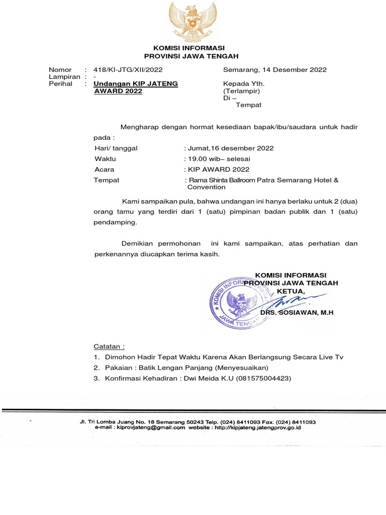 Undangan Tamu Kip Award 2022 | PDF