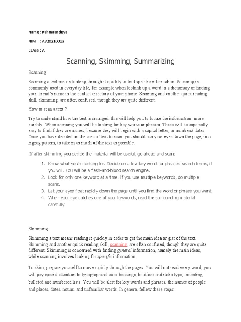 Rahmaanditya - Meeting 9 - Summarizing | PDF | Speed Reading | Paragraph