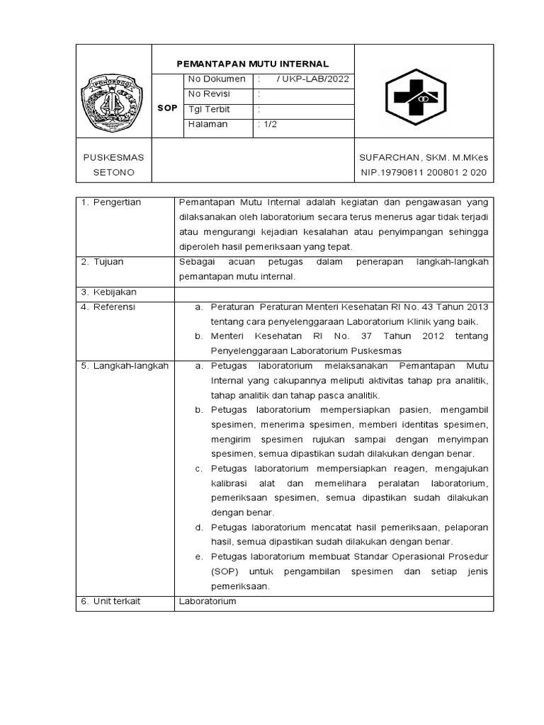 Sop Pemantapan Mutu Internal | PDF