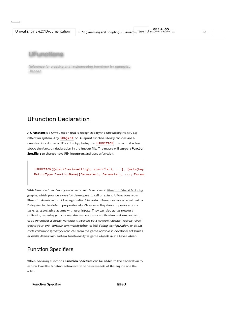 Ufunctions Unreal Engine 427 Documentation Pdf Parameter Computer Programming Subroutine 4071