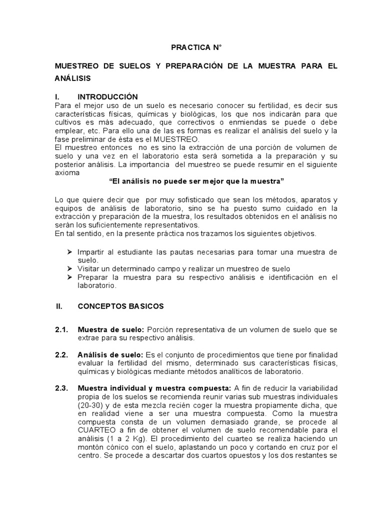 Practica 02 Muestreo Del Suelo y Preparación de La Muestra para El Análisis | PDF | Muestreo ...