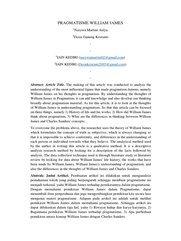 Pragmatisme William James | PDF | Pragmatism | Thought