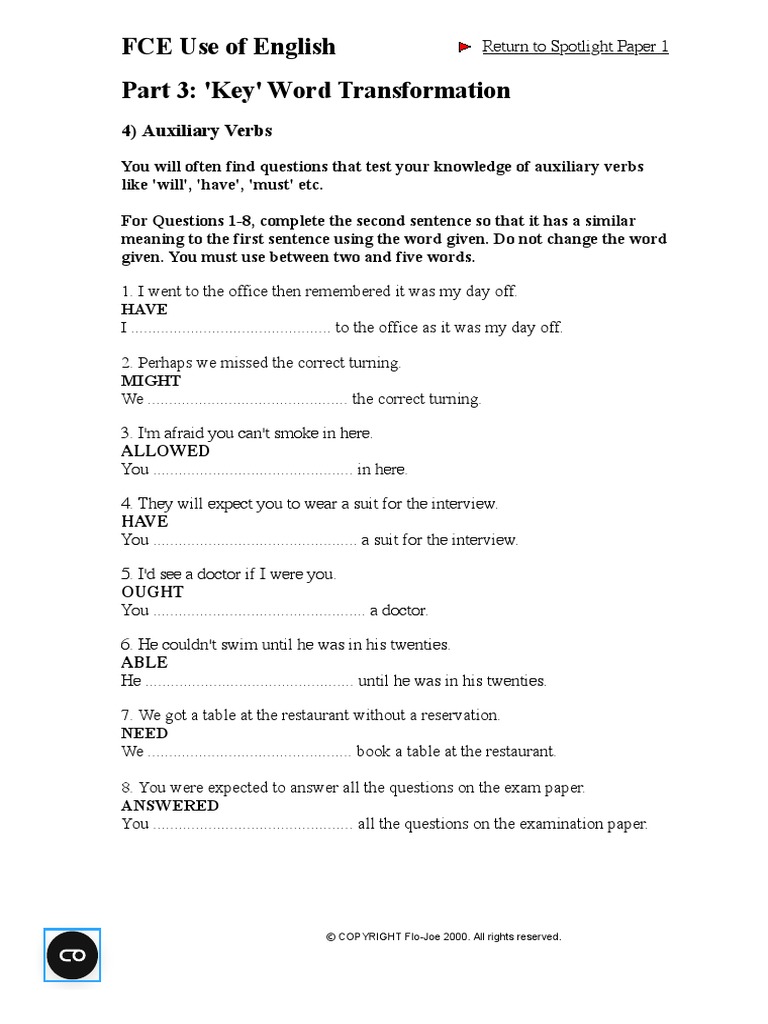 Auxiliary Verbs Word Transformation | PDF