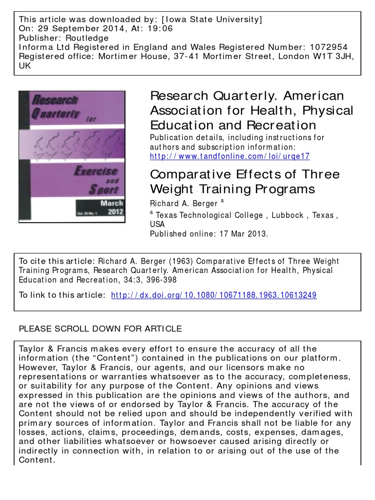 Comparative Effects of Three Weight Training Programs Berger1963 | PDF ...