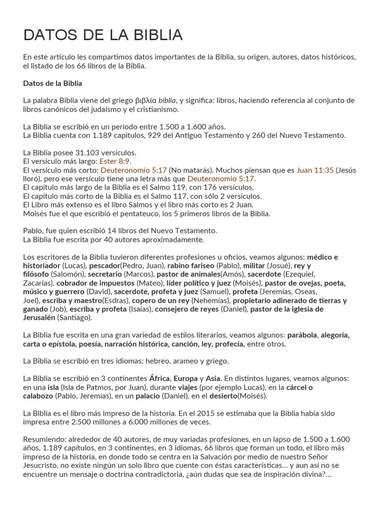 Datos de La Biblia | PDF | Biblia | Pablo el apóstol