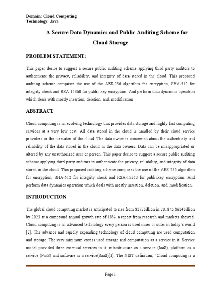 A Secure Data Dynamics and Public Auditing Scheme For Cloud Storage | PDF | Cloud Computing ...