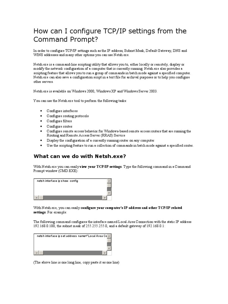 How Can I Configure TCPIP Settings From The Command Prompt | PDF | Ip Address | Command Line ...