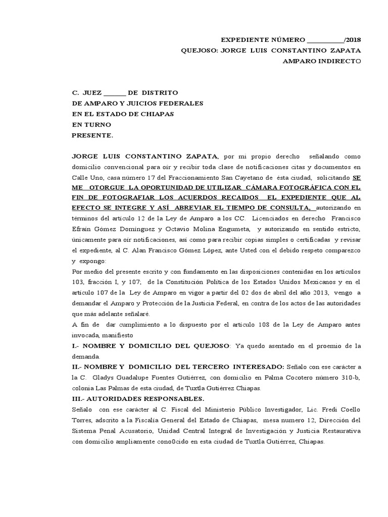 Amparo Indirecto de Jorge Constantino Zapata | PDF | Caso de ley ...