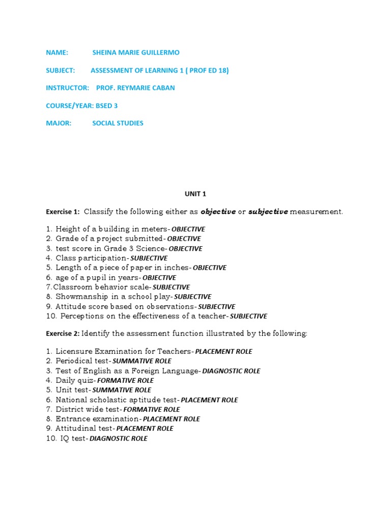 Profed 18 - Sheina Marie Guillermo | PDF | Educational Assessment ...