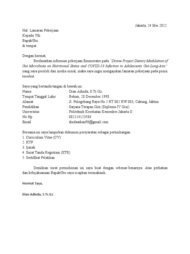 Surat Lamaran Enumerator | PDF