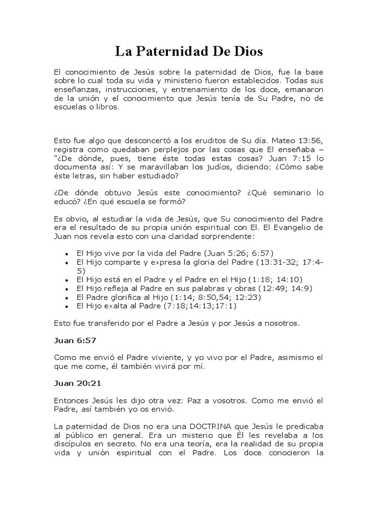 Paternidad de Dios | PDF | Jesús | Creencia religiosa y doctrina