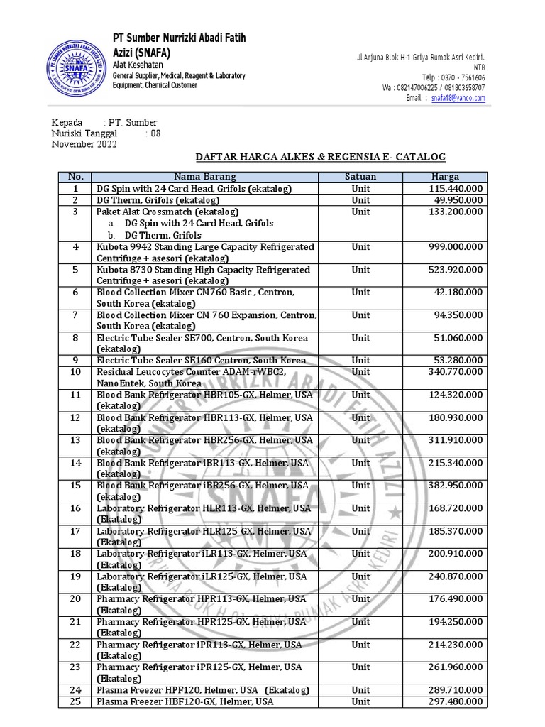 Daftar Harga Alkes & Reagensia E-Catalog | PDF | Animal Anatomy | Anatomy Daftar Harga Alkes & Reagensia E-Catalog | PDF | Animal Anatomy | Anatomy