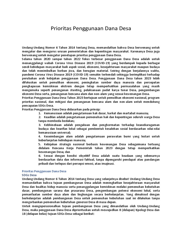 Prioritas Penggunaan Dana Desa | PDF