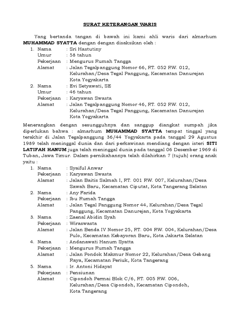 Surat Keterangan Waris | PDF