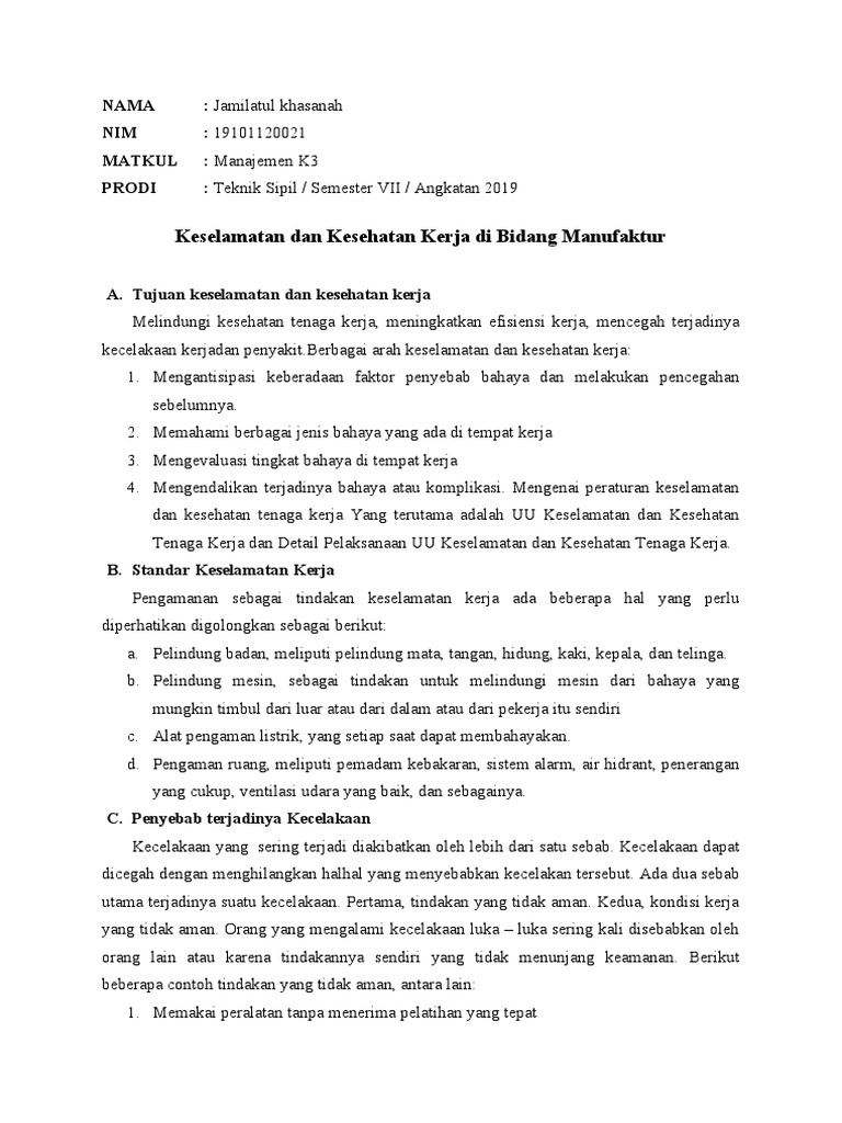 Paper Materi K3 Bidang Manufaktur | PDF | Sains & Matematika ...