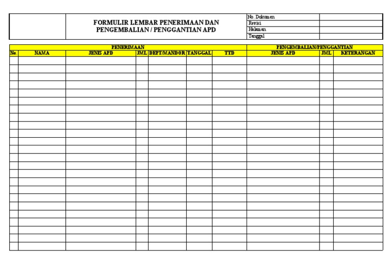 Form 188 Penerimaan Dan Pengembalian APD | PDF