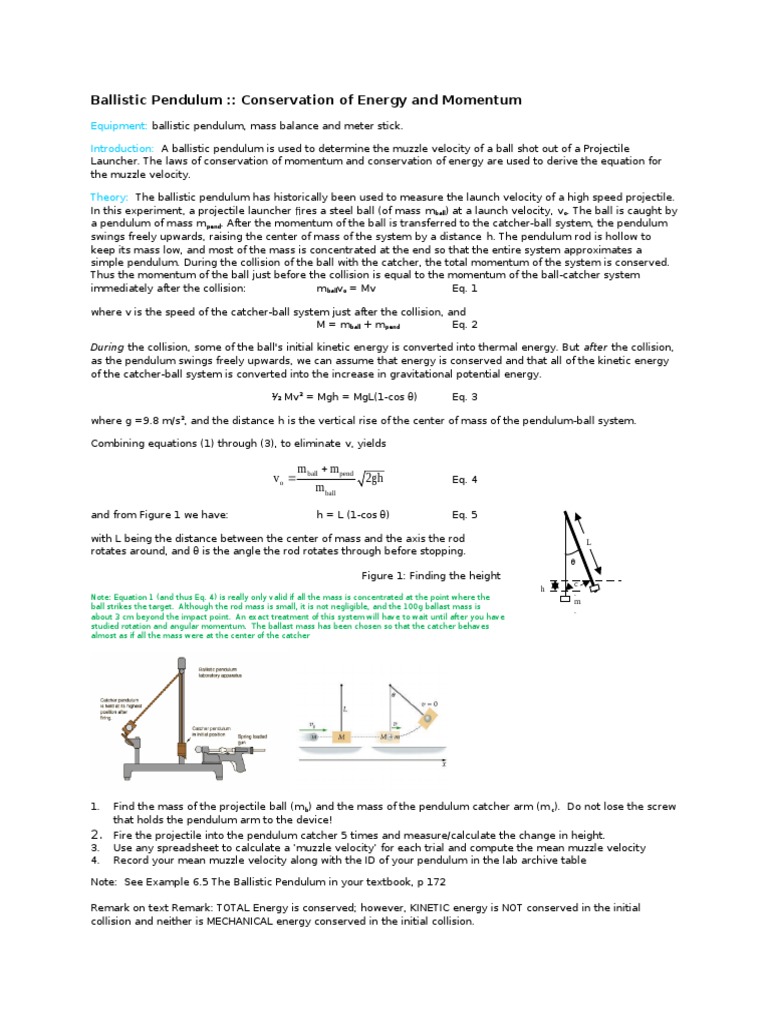 Ballistic Pendulum - Momentum and Energy Conservation | PDF | Momentum ...