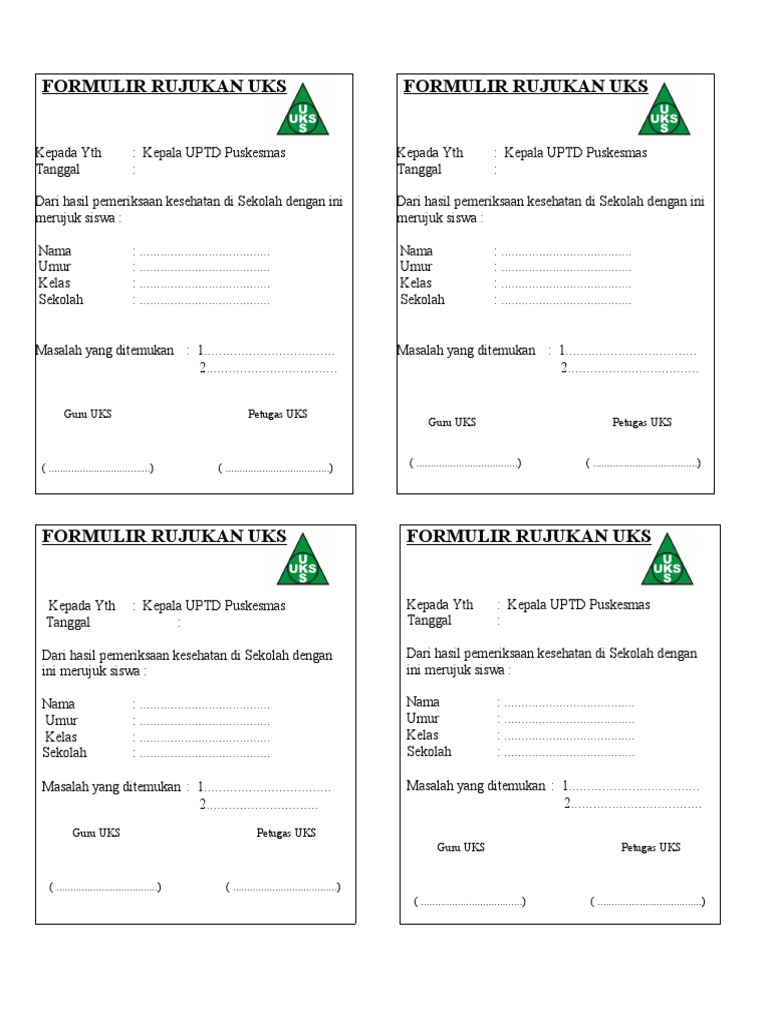 Formulir Rujukan UKS ke Puskesmas | PDF