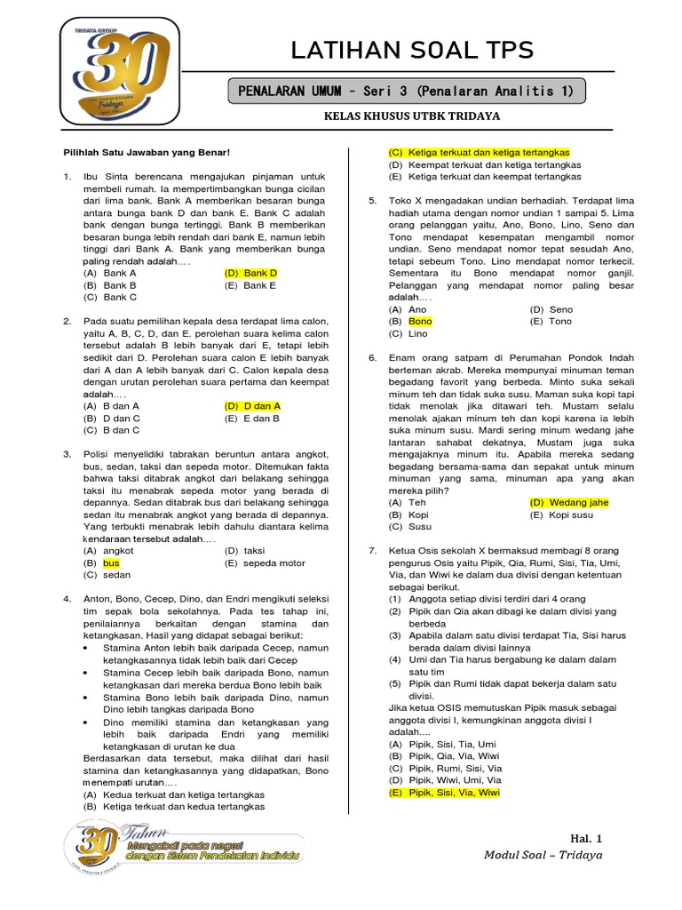 TPS 3 - PU - Penalaran Analitis 1 | PDF