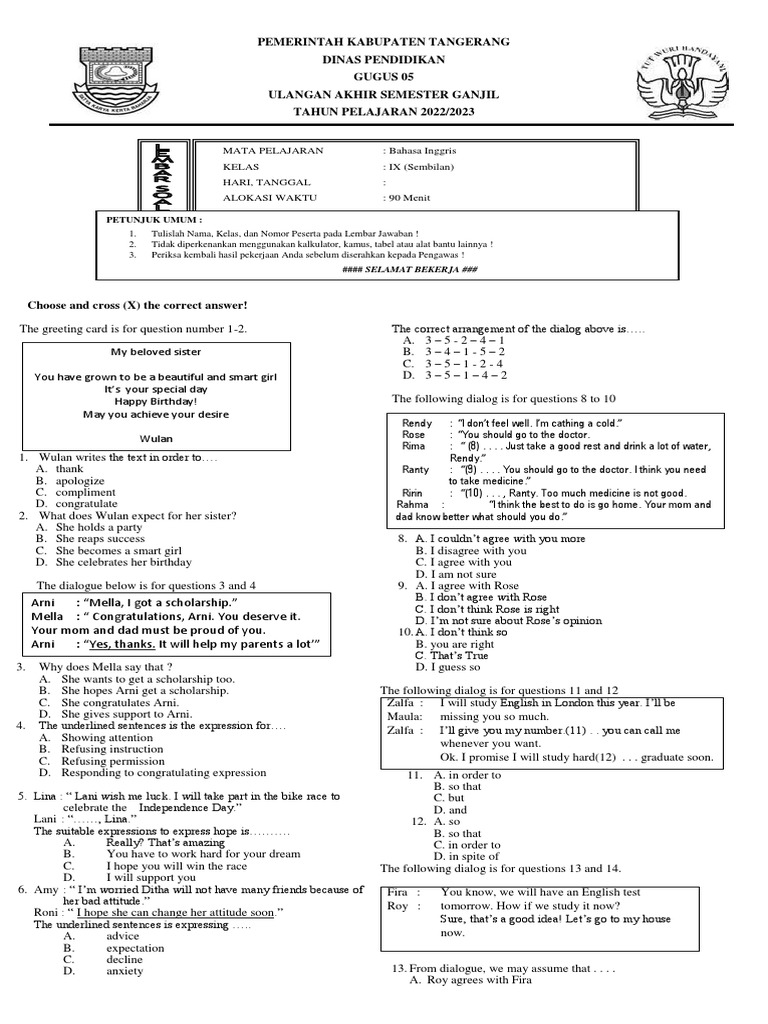 Soal Pas English 9 Ganjil 23 Fix | PDF | Rice | Food And Drink