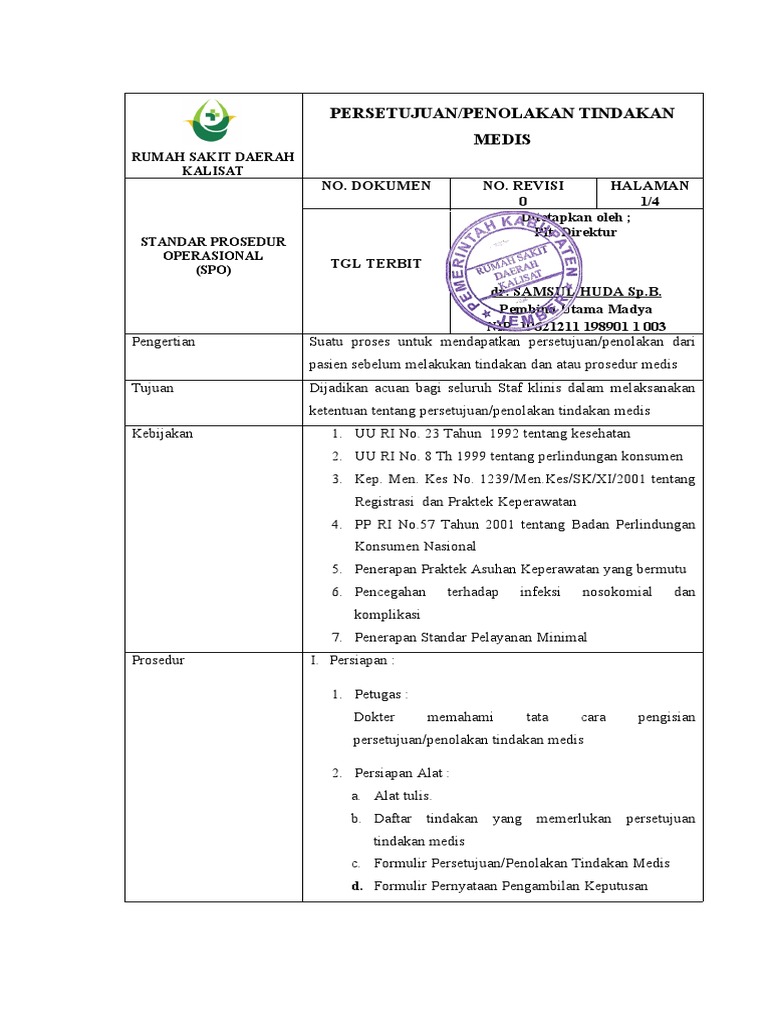 Prosedur Persetujuan Tindakan Medis | PDF